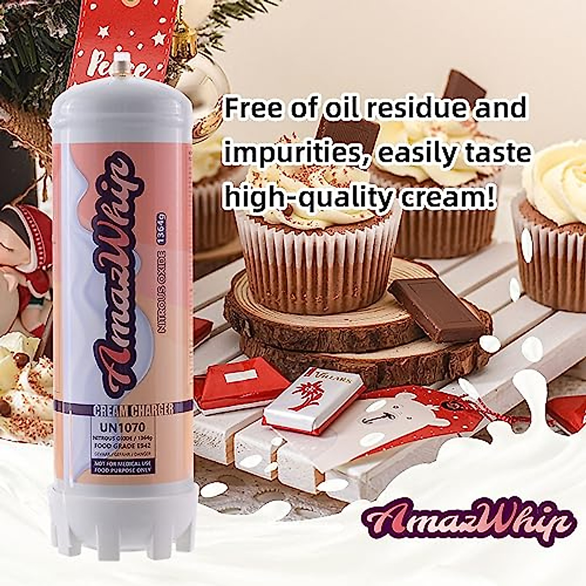 AMAZWHIP Original Flavor Whipped Cream Charger 2.2L,1364g Nitrous Oxide Tank-Classic Taste Never Goes Out Of Style (2 cylinders)