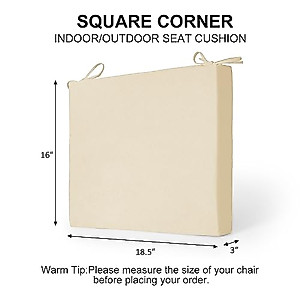 LOVTEX Outdoor Chair Cushions 18.5"x16"x3" Pack of 4, Patio Cushions for Outdoor Furniture, Water Resistant Square Corner Seat Cushions, Beige
