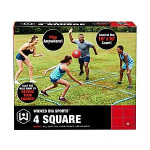 Wicked Big Sports 4 Square Game with Court Lines for Outdoor Play in The Backyard, Beach, Park, Fun for All, red (1925)