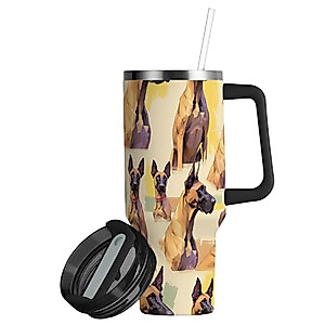 linqin Beauty Brown Dogs Vacuum Insulated Tumbler with Straw Lid 40 oz Girls Water Bottle Reusable Camping Mug for Water, Iced Tea or Coffee