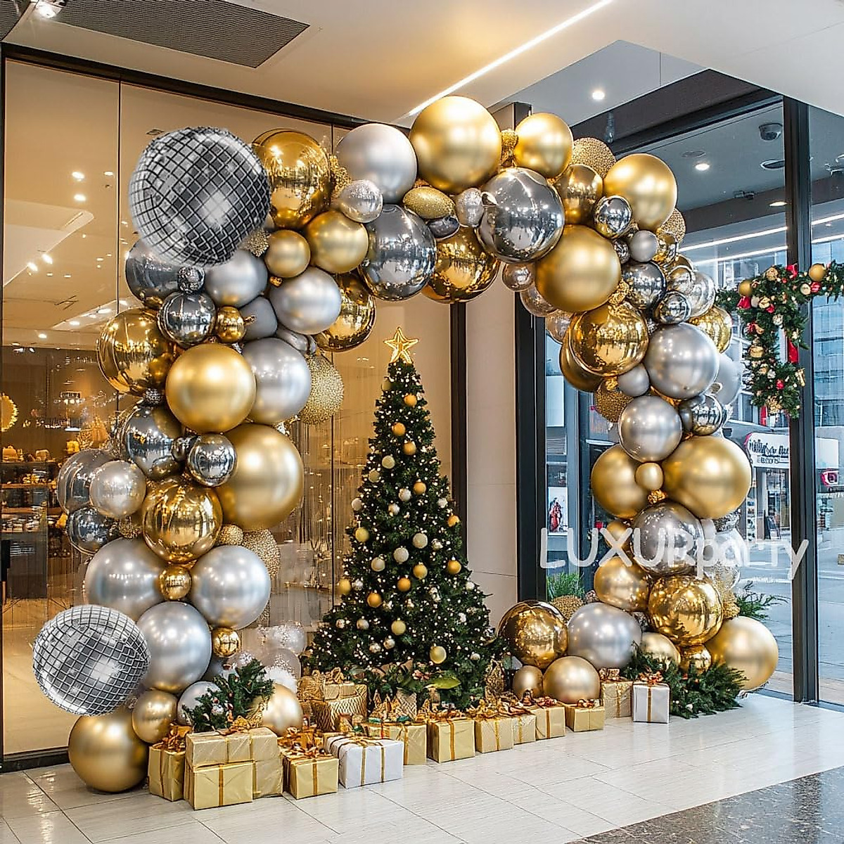 Chrome Gold Silver Balloon Garland Kit-Metallic Gold Silver Balloons and 4D Disco Silver Foil Mylar Balloons Arch for Birthday Baby Shower Graduation Bachelorette Wedding New Year Party Decoration