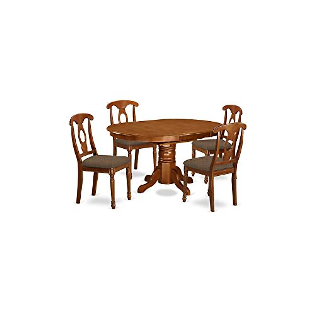 East West Furniture Avon 5 Piece Set for 4 Includes an Oval Table with Butterfly Leaf and 4 Linen Fabric Kitchen Dining Chairs, 42x60 Inch, Saddle Brown