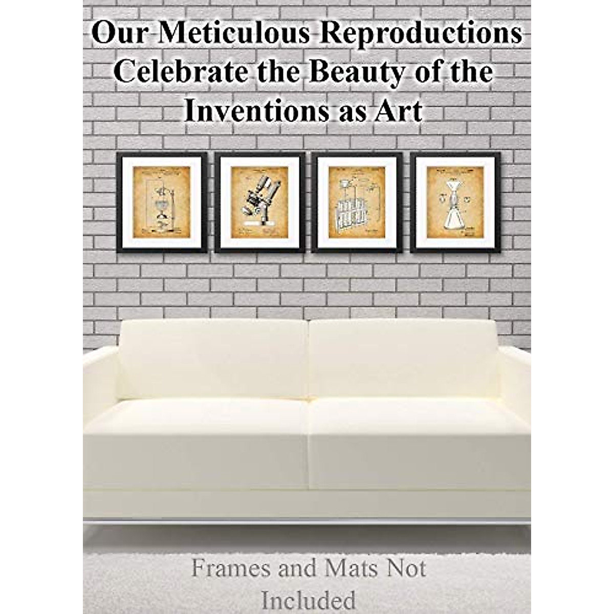 Original Science Lab Equipment Patent Prints - Set of Four Photos (8x10) Unframed - Makes Great Classroom Laboratory Decor and Gift Under $20 for Scientists Chemistry Decor