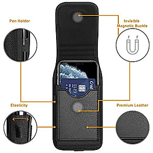 ykooe PU Holster for iPhone 14 13 12 11 Pro Max, XR, XS MAX, 8 Plus Samsung Galaxy S22 S20 S21 FE Note 20 S21 Ultra Plus A13 A12 A32 A42 A52 A53 Moto G Nylon Phone Carrying Pouch with Card, Black
