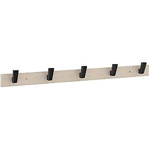FRANKLIN BRASS Geometric Post Wall Mounted White Oak 27 in. Coat Rack, 5 Matte Black Hooks, B46763K-480-R