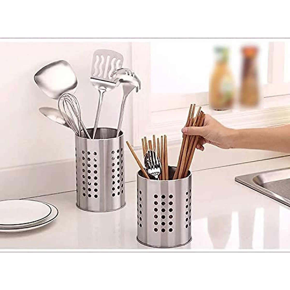 ceramic Utensil Caddy Creative Stainless Steel Cutlery Holder ，Drainer Rack Chopsticks Tube Kitchen Storage Box， Spoon Fork Cutlery Shelf Organizer Pen Holder chopstick holder (Size : Medium)