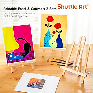 Shuttle Art 69 Pack Acrylic Paint Set, Acrylic Painting Set with 2 Pack of 15 Colors Acrylic Paint, 3 Sets of Wooden Easels, Canvas, Brushes & Palettes, Art Painting Supplies for Kids Adults Beginner