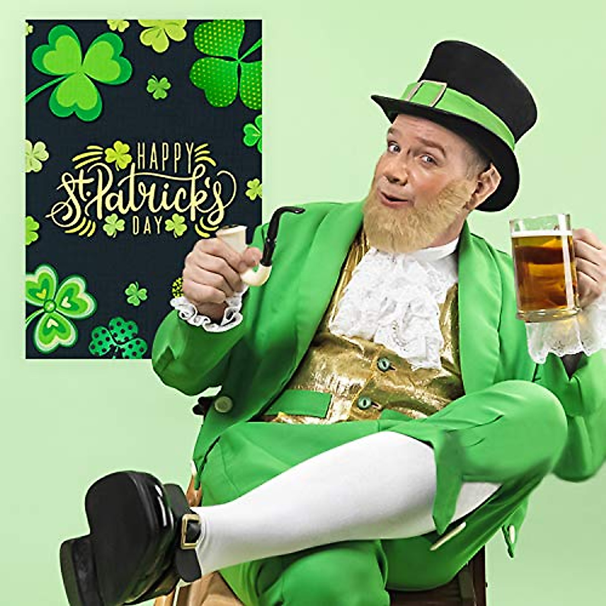 WATINC 2Pcs Happy St. Patrick's Day Garden Flag Burlap Double Sided Clover House Flags Shamrock Indoor Home Flag with Green Hat Pattern Outdoor Three Leaves Decor Flag for Celebration 18.3 x 12.4 In