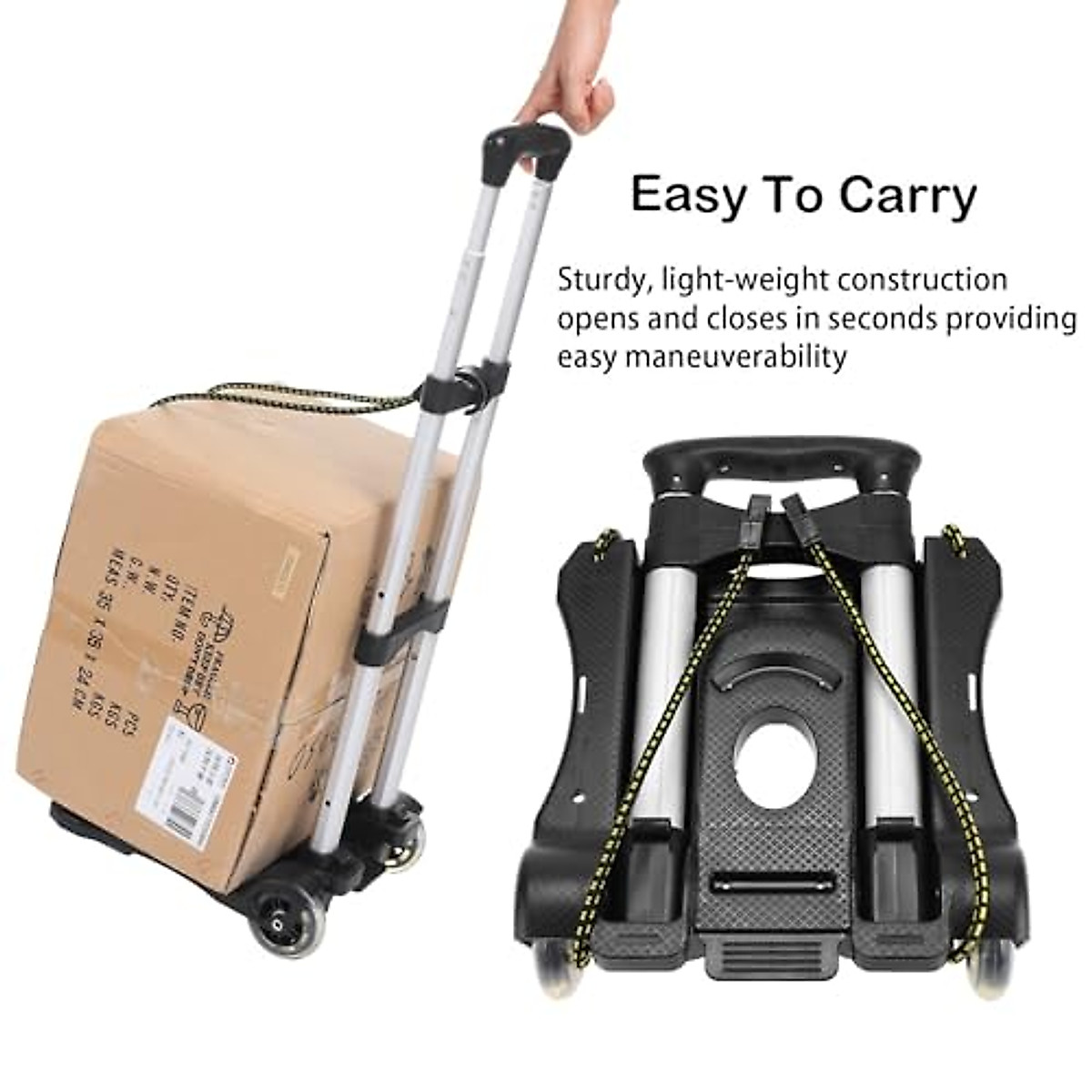 Folding Hand Truck, 80 lbs Heavy Duty Solid Construction Utility Cart Compact and Lightweight for Luggage, Personal, Travel, Auto, Moving and Office Use - Portable Fold Up Dolly