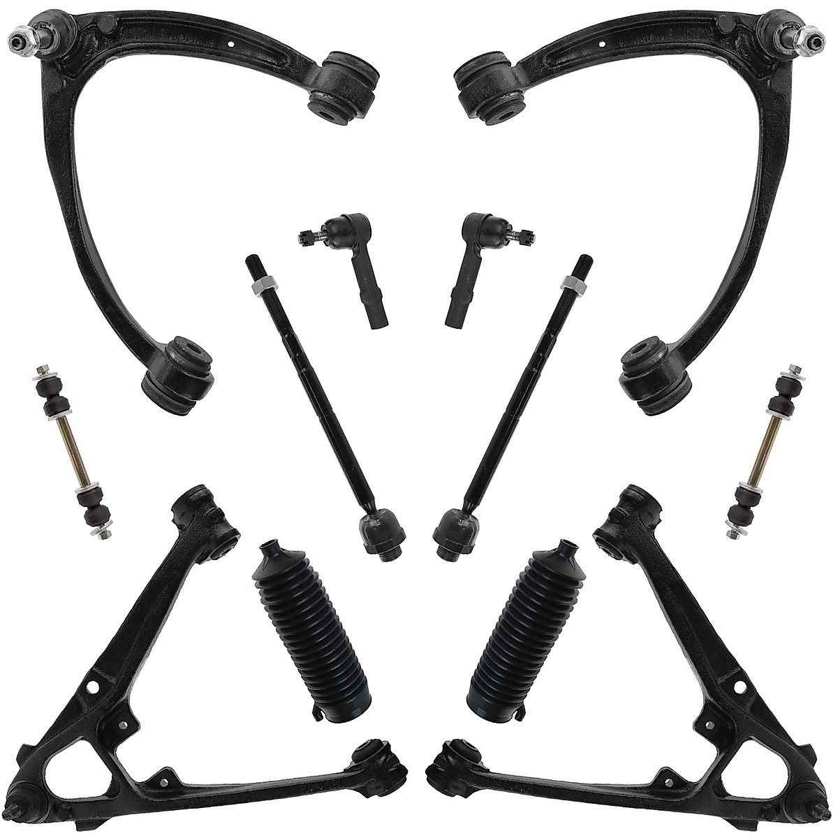 TRQ Front Steering & Suspension Kit Control Arm with Ball Joint Steering Rack & Pinion Bellow Sway Bar Stabilizer Link Tie Rod Compatible with Cadillac Chevrolet GMC