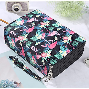 Shulaner 200 Slots Colored Pencil Case with Zipper Closure Large Capacity Oxford Pen Organizer Green Rose Pencil Holder for Artist (Flamingo)