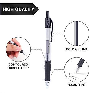 TANMIT Black Gel Pens, Retractable Roll Ball Gel Pen, 30 Black Pens Fine Point With Comfortable Grips for Smooth Writing