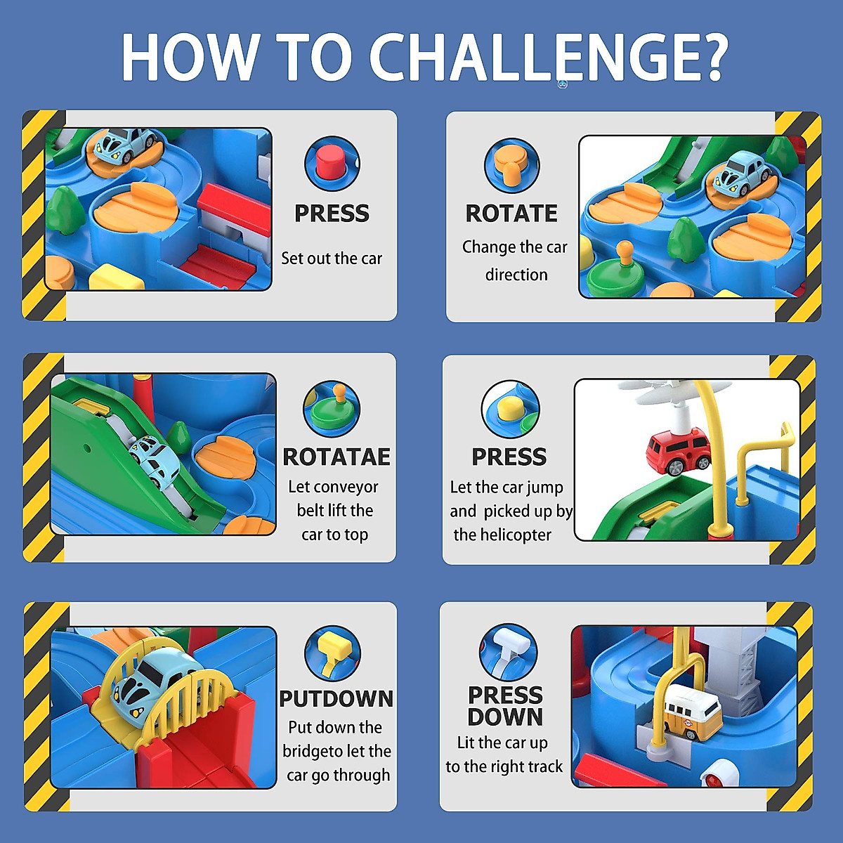 Car Adventure Toys for 3 4 5 6 7 8 Year Old Boys Girls, Race Tracks Toy for Boys with 4 Toy Vehicle, Preschool Educational Toy Car for Boys, Interactive Classic Toys Vehicle, Blue