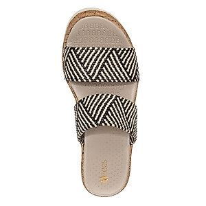 BZees Womens Resort Cork Strappy Wedge Sandal, Black Natural, 7.5 Wide US