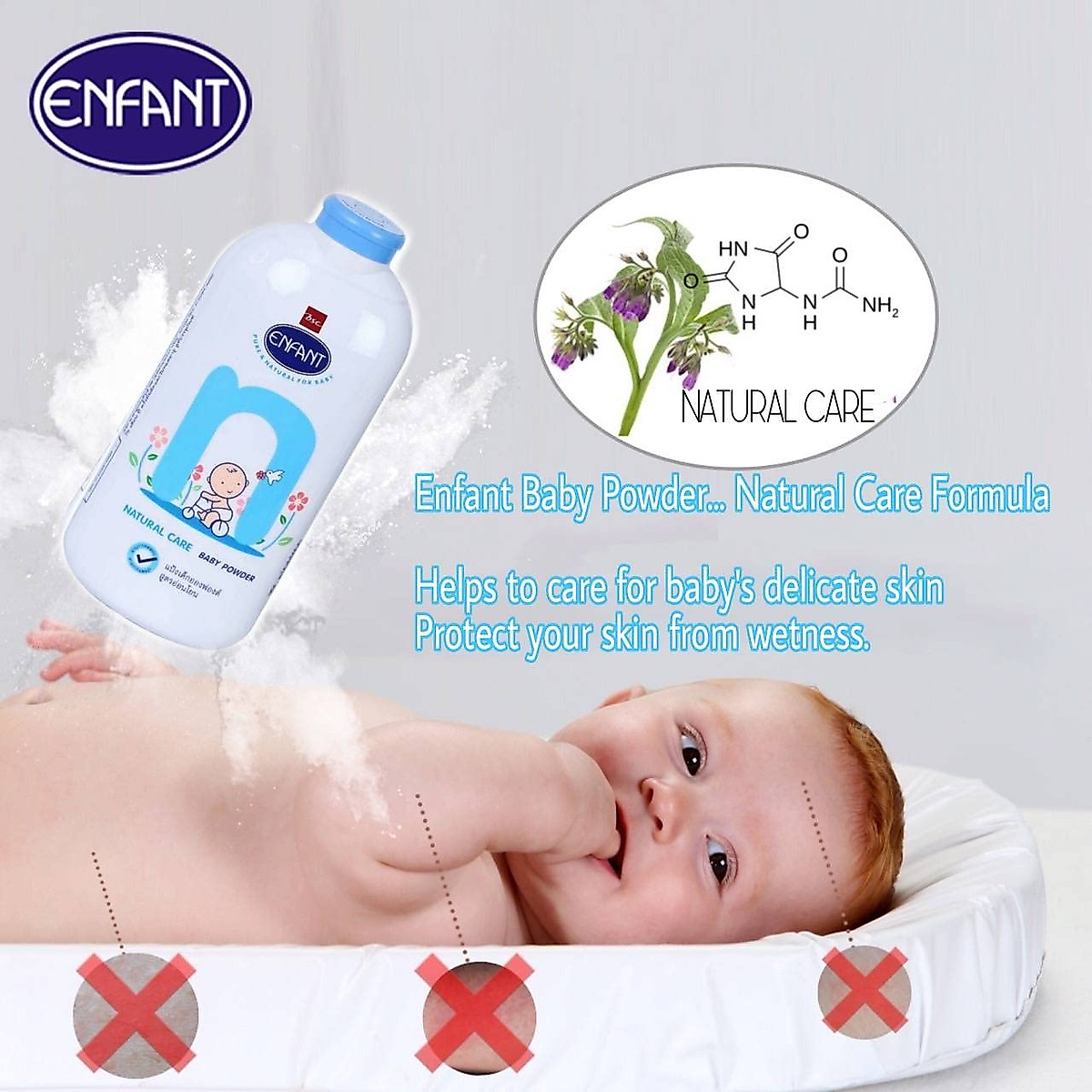 Sense Aroma Enfant Natural Care Baby Powder, Gentle Formula, Protects Your Baby's Delicate Skin from Moisture. Reduce Irritation Make Smooth, Soft & Comfortable. 400g (1 can), Blue