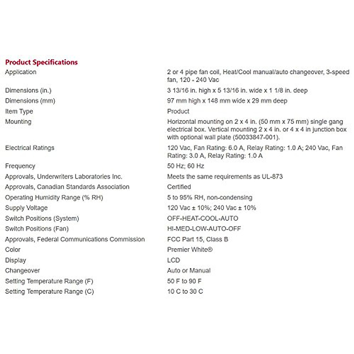 Honeywell TB6575A1000 SuitePro Fan Coil Thermostat