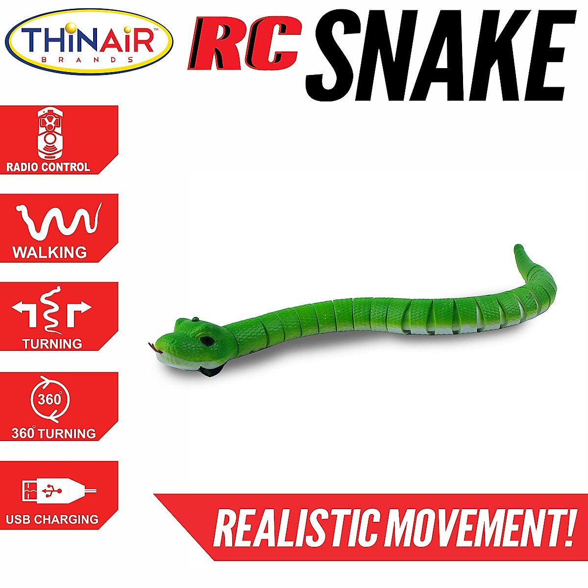 Nature Bound Remote Control Snake with Realistic Full Function Radio Control Crawling Action, Green