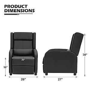 MoNiBloom Gaming Recliner Chair for Adults and Teens, Home Movie Theater Chair Single Sofa Cozy Reading Chair, PU Leather Adjustable Nursery Recliner with Foot Rest for Living Room, and Bedroom, Black