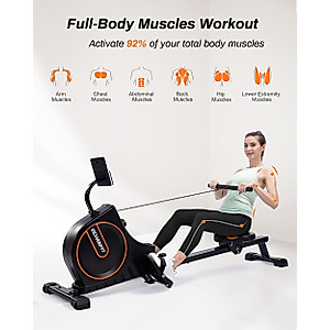 ECHANFIT Magnetic Rowing Machines for Home, LCD Monitor with Backlight and Tablet Holder, 16 Levels Adjustable Resistance, 350 LB Weight Capacity Foldable Rower for Home Gym Cardio Workout