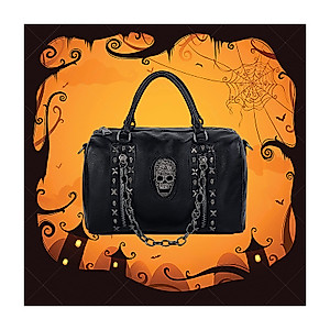 UTO Women Skull Tote Bag Rivet Studded Metal Chain Handbag PU Leather Purse Shoulder Bags 513A