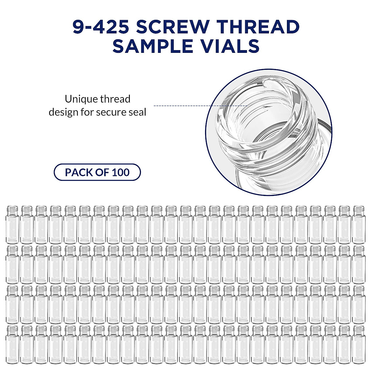 2mL Autosampler Vials with Writing Area and Graduations, 9-425 HPLC, Screw Cap, White PTFE & Red Silicone Septa, 100 Pcs