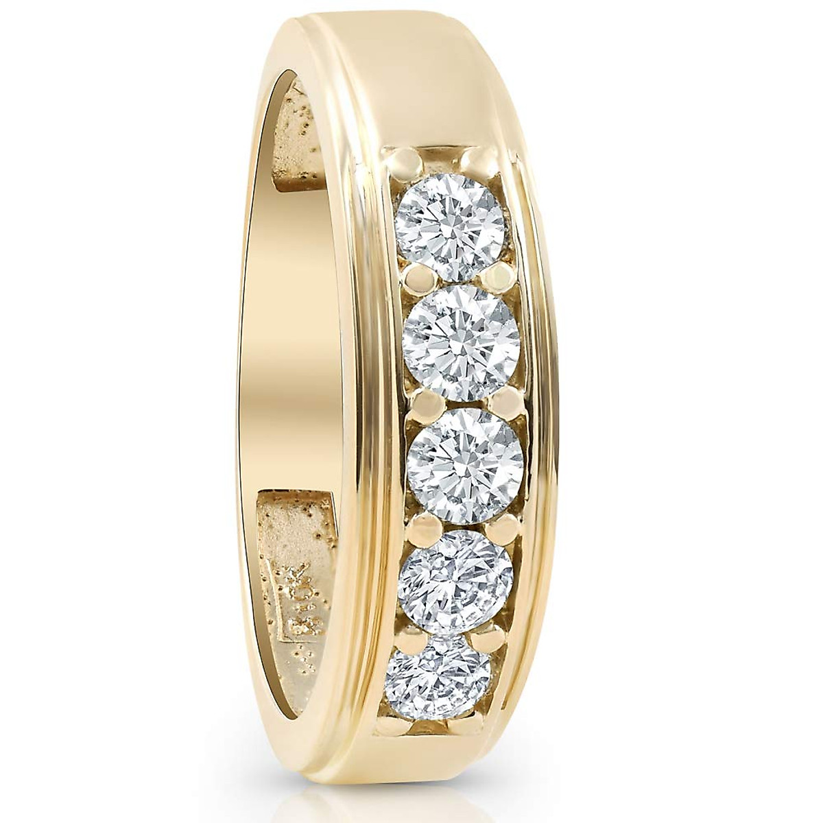 10k Yellow Gold 1 Ct T.W. Round-Cut Five Stone Elegant Diamond Wedding Band Ring for Him Anniversary High Polished Band