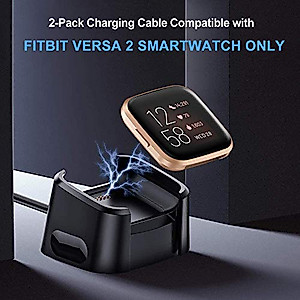 QIBOX Charger Compatible with Fitbit Versa 2 (Not for Versa/Versa Lite), 2-Pack Replacement USB Charging Cable Dock Stand for Versa 2 Health & Fitness Smartwatch, 3Ft Sturdy Power Cord