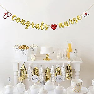 Dalaber Congrats Nurse Banner - 2022 Medical School Graduation Party Decorations - Nurse Graduation Party Supplies - Gold Glitter