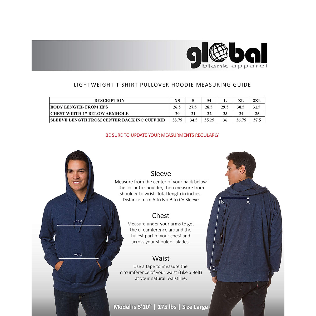 Global Blank Lightweight Hoodie for Men Long Sleeve Pullover Sweatshirt Mens Active Hoodies, Dark Grey, Medium