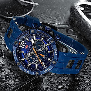 AIMES Mens Watches Sport Military Waterproof Multifunction Chronograph Watch Luminous Blue Silicon Strap Casual Watches for Men Fashion Business Wrist Watch Clock