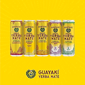 Guayaki Yerba Mate, Sparkling Clean Energy Drink Alternative, Organic Grapefruit Ginger, 12oz Cans (Pack of 12), 45 Calories Per Can, 80mg Caffeine