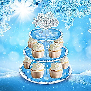 Ice Princess Snowflake Cupcake Stand, Elsa Birthday Party Supplies Dessert Tower Tray, 3 Tier Cake Stand for Frozen Theme Party Baby Shower Birthday Winter Wonderland Christmas Party Decoration