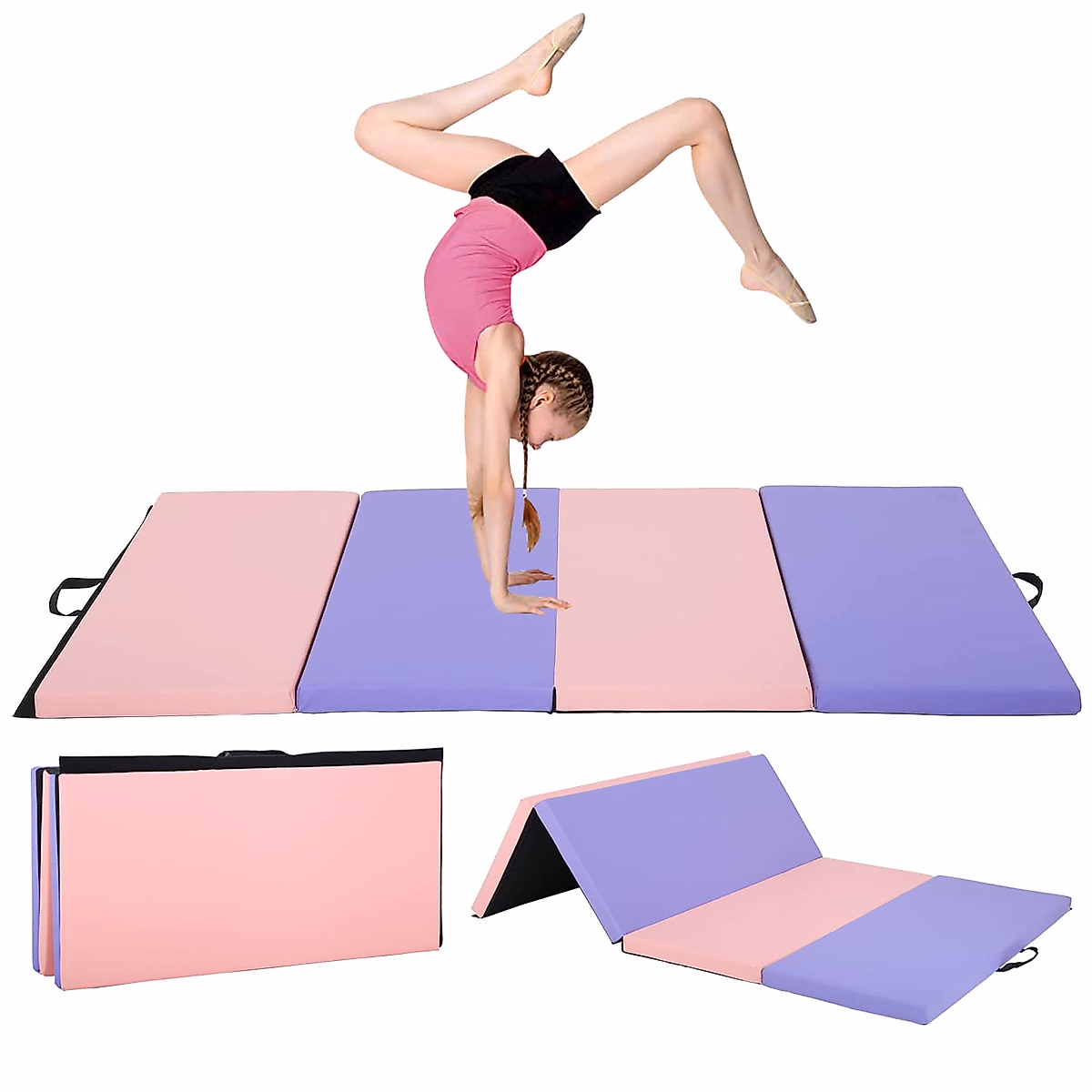 BLKMTY Gymnastics Mats for Tumbling 4'x6'x2" Gym Mats Folding Yoga Mat Lightweight Exercise Mat Thick Workout Mat for Home Aerobics Panel Mat Fitnees Gymnastics Tumbling Mat W/Carrying Handles