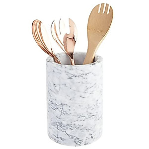 mDesign Single Bottle Wine Chiller - Ice Bucket Cooler for Kitchen, Bar, Party Decor - Holds Cold Wine, Champagne, Beer, Ready-to-Drink Cocktail Utensils, Serving Tongs - White Marble