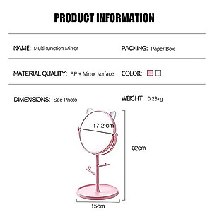 Louphee Desk Mirror in Cute Cat Ears Shape-Kawaii &Vanity Mirror for You in Bathroom or Bedroom- Pink
