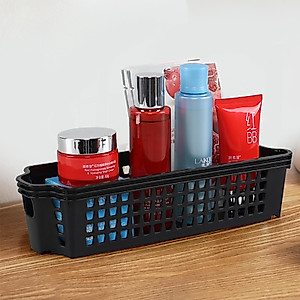 Morcte 12 Pack Narrow Plastic Storage Basket, Stacking Slim Plastic Baskets, Black