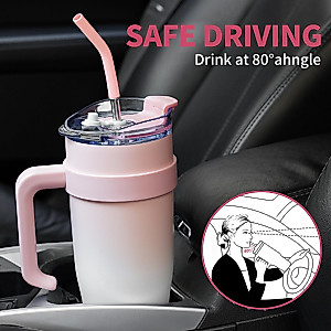 40 oz Tumbler with Handle and Straw Lid, Leak proof Travel Coffee Mugs, Pink Stainless Steel Insulated Tumblers, Water Cup with Handle, Keep Drinks Cold for 24 Hours, Dishwasher Safe, BPA Free