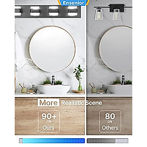 Ensenior Bathroom Light Fixtures, Dimmable LED Vanity Lights Over Mirror, CRI 90, 5000K Daylight, Acrylic Stainless Steel, 4 Lights for Modern Vanity Lighting Fixture, 29W 2230LM - Black
