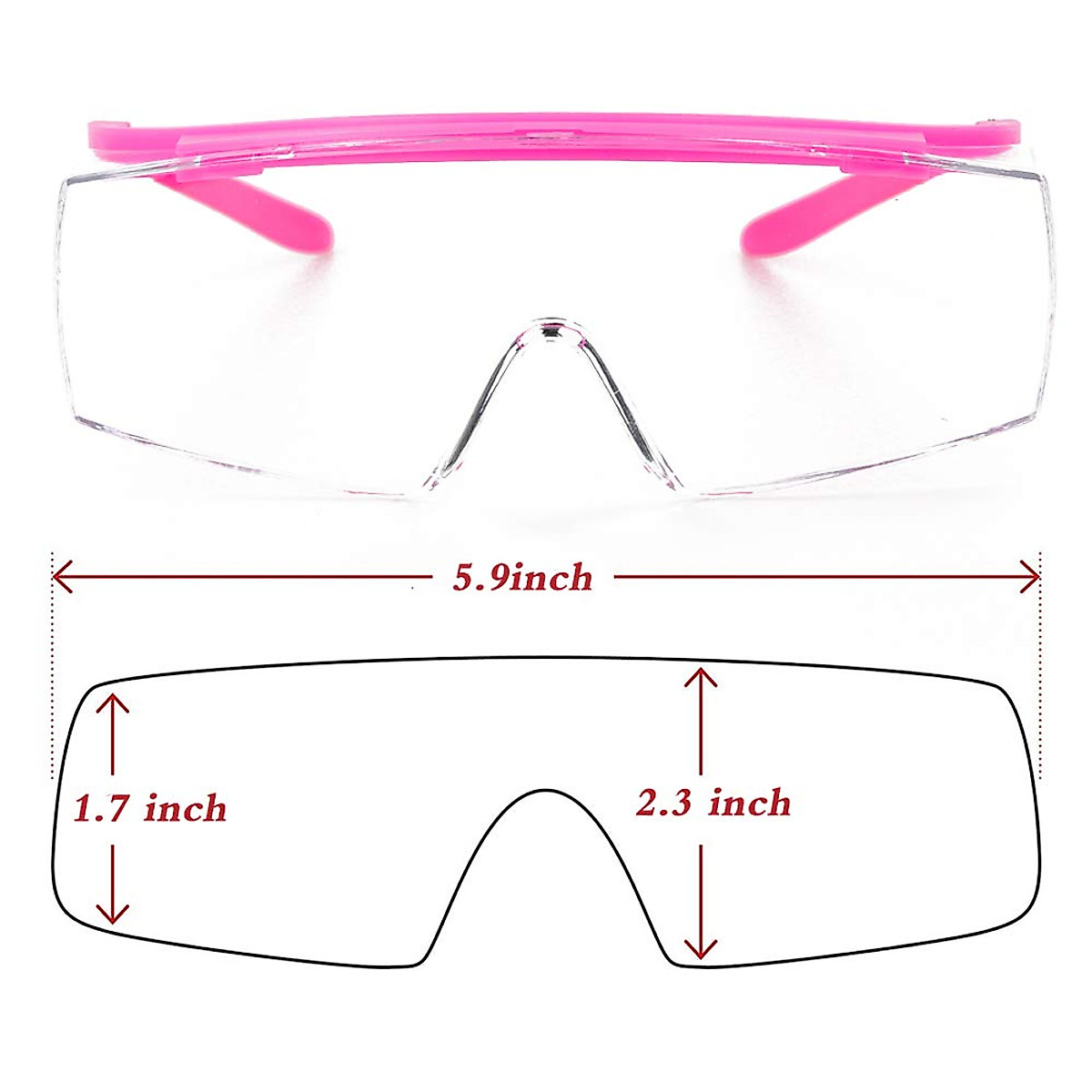 BHTOP Safety Glasses Protective Eye Wear L010 Clear Lens Anti-Fog Goggles Over-Spec Glasses in Pink