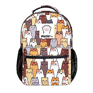 Cbntnaf Cute Meow Cat Backpack for Girls Boys Teens,College Bookbags,18 Inch,Large Capacity,Durable,Lightweightbag for Travel
