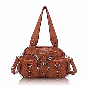 Angel Barcelo Purses and Handbags Women Tote Shoulder Bag Top Handle Satchel Hobo Bags Fashion Washed Leather Purse Brown