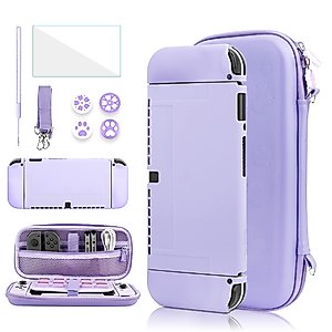 GLDRAM Purple Sakura Carrying Case for Nintendo Switch OLED Console & J-Con, 9 in 1 Accessories Bundle for Girls with Portable PU Travel Case & Silicon Switch OLED Protective Skin Cover