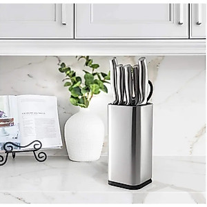 Dura Living Universal Knife Block Holder, Stainless Steel Knife Stand Without Knives, Safe Space Saver Stable Knife Storage with Scissors Slot, Detachable for Easy Cleaning, Kitchen Organizer, Silver