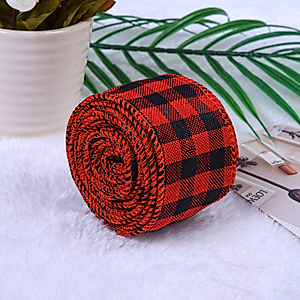 URATOT Red and Black Plaid Burlap Ribbon Christmas Wired Ribbon Wrapping Ribbon for Christmas Crafts Decoration, Floral Bows Craft (5cm x 6m)