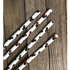 Mickey and Minnie Mouse Inspired Paper Straws - Black Red White - 7.75 Inches - 100 Pack - Outside the Box Papers Brand