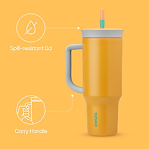 Owala Stainless Steel Triple Layer Insulated Travel Tumbler with Spill Resistant Lid, Straw, and Carry Handle, BPA Free, 40 oz, Orange (Tropical)