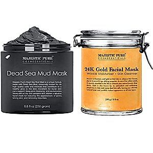 MAJESTIC PURE Dead Sea Mud Mask and 24K Gold Mask Bundle – Face and Skin Care for Women and Men