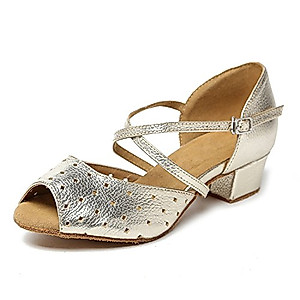 USinishion GL210A WoUSen's Cutout Gold Leather Latin Professional Dance Shoes Wedding Evening Sandals 10 US