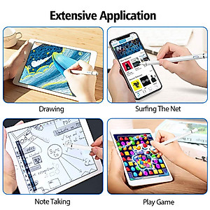 Active Stylus Compatible with Apple iPad, Stylus Pens for Touch Screens,Rechargeable Capacitive 1.5mm Fine Point with iPhone iPad and Other Tablets (White)