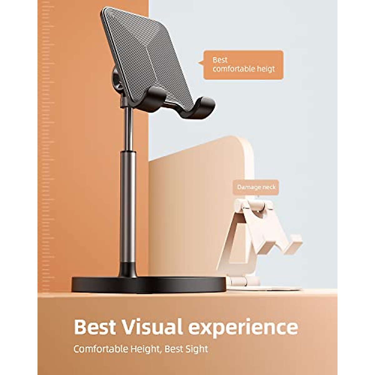 LISEN Cell Phone Stand, Adjustable Phone Stand for Desk, Thick Case Friendly Phone Holder Stand, Taller iPhone Stand Compatible with All Mobile Phone, iPhone 14, iPad, Tablet 4-10'' Desk Accessories